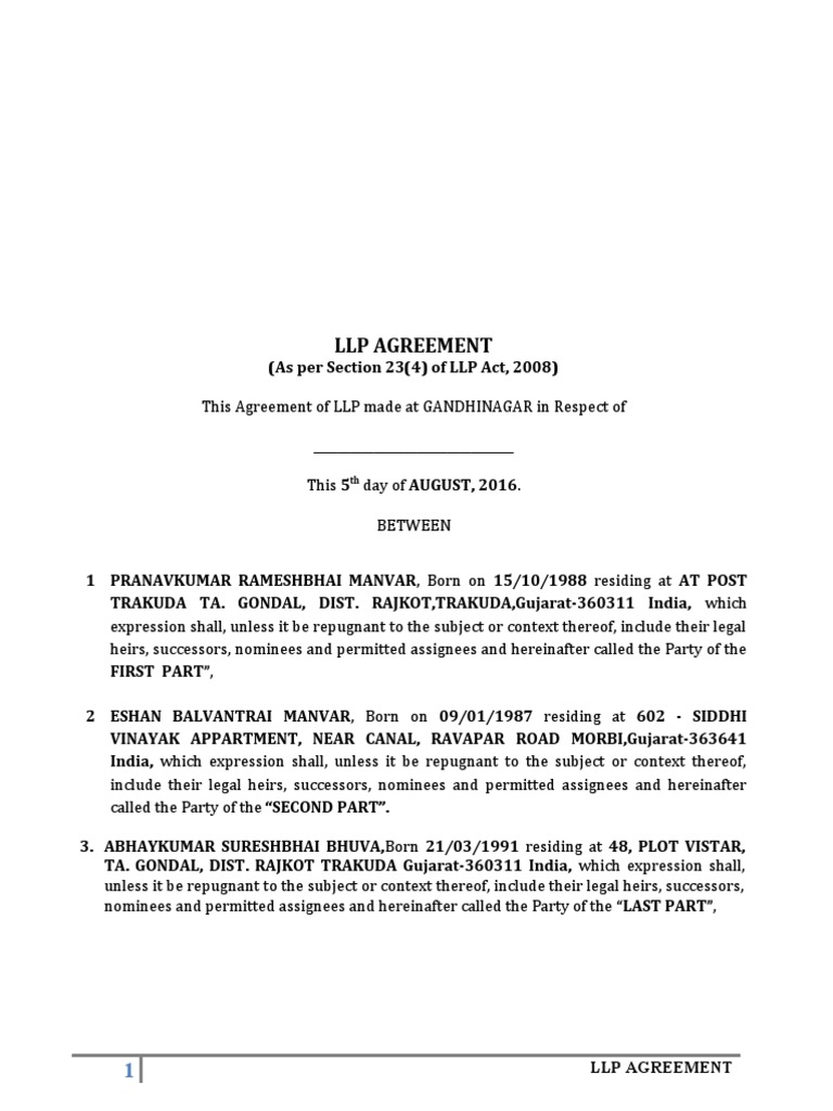 LLP Agreement | PDF | Limited Liability Partnership | Law