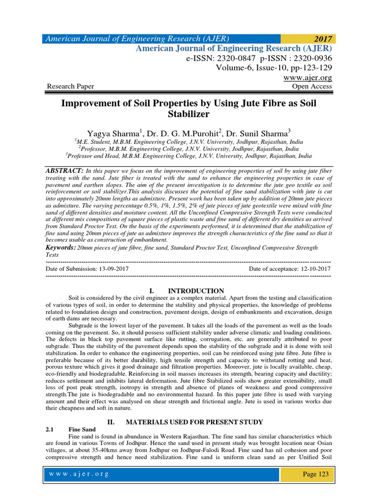 Improvement of Soil Properties by Using Jute Fibre As Soil Stabilizer ...