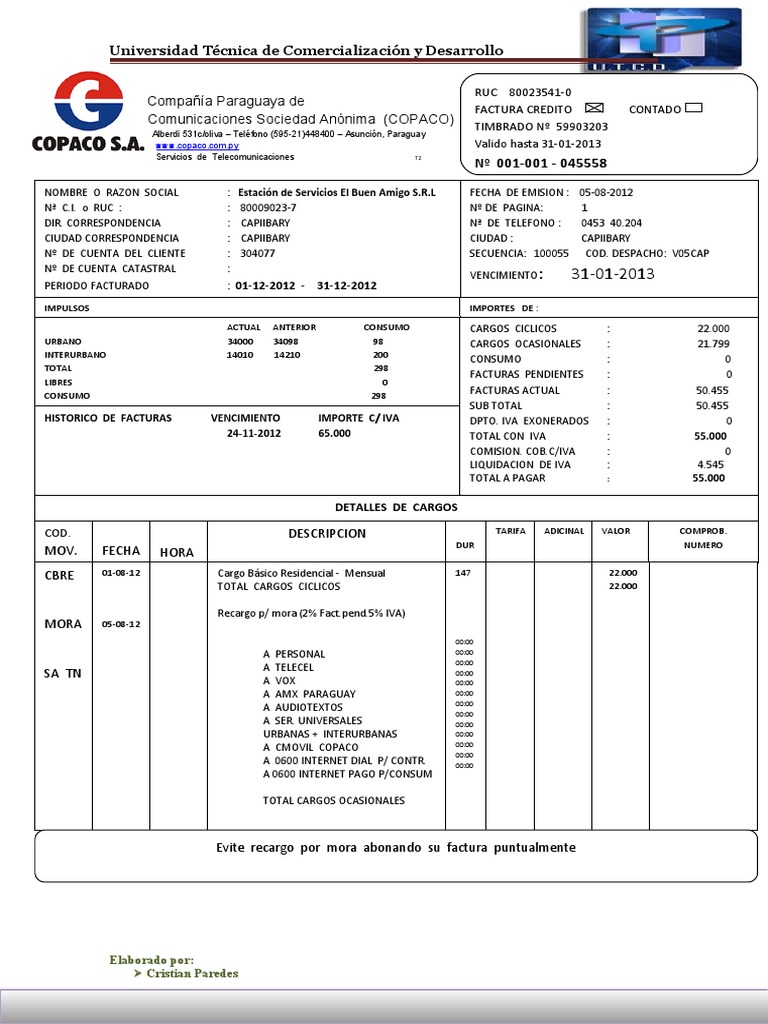 Factura de Copaco Sa | PDF | Telecomunicaciones | Tecnología de ...