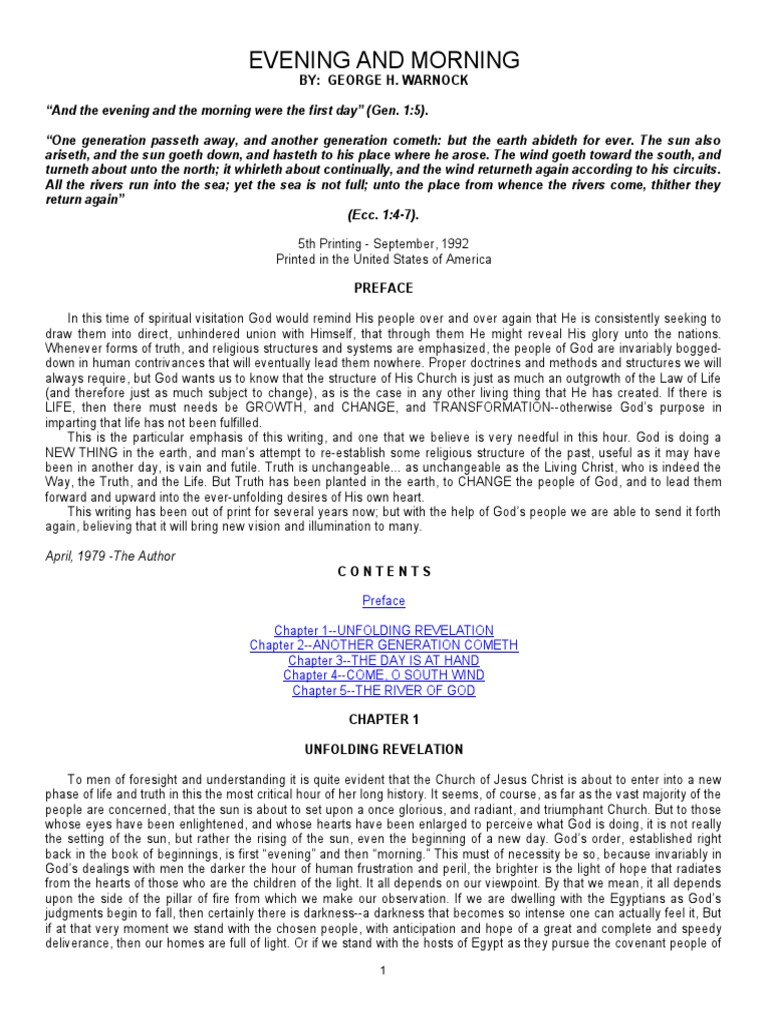 EVENING AND MORNING (George Warnock) | PDF | God The Father | Jesus