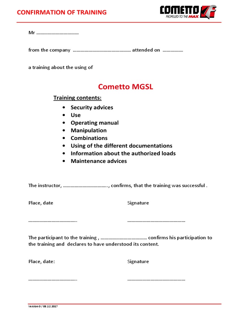 Cometto MGSL Training Confirmation Document | PDF | Business | Computers
