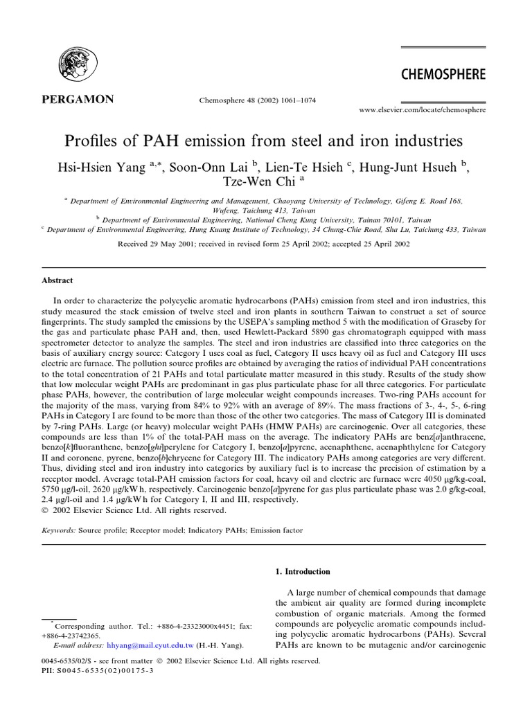 Profiles of PAH Emission From Steel and Iron Industries | PDF ...