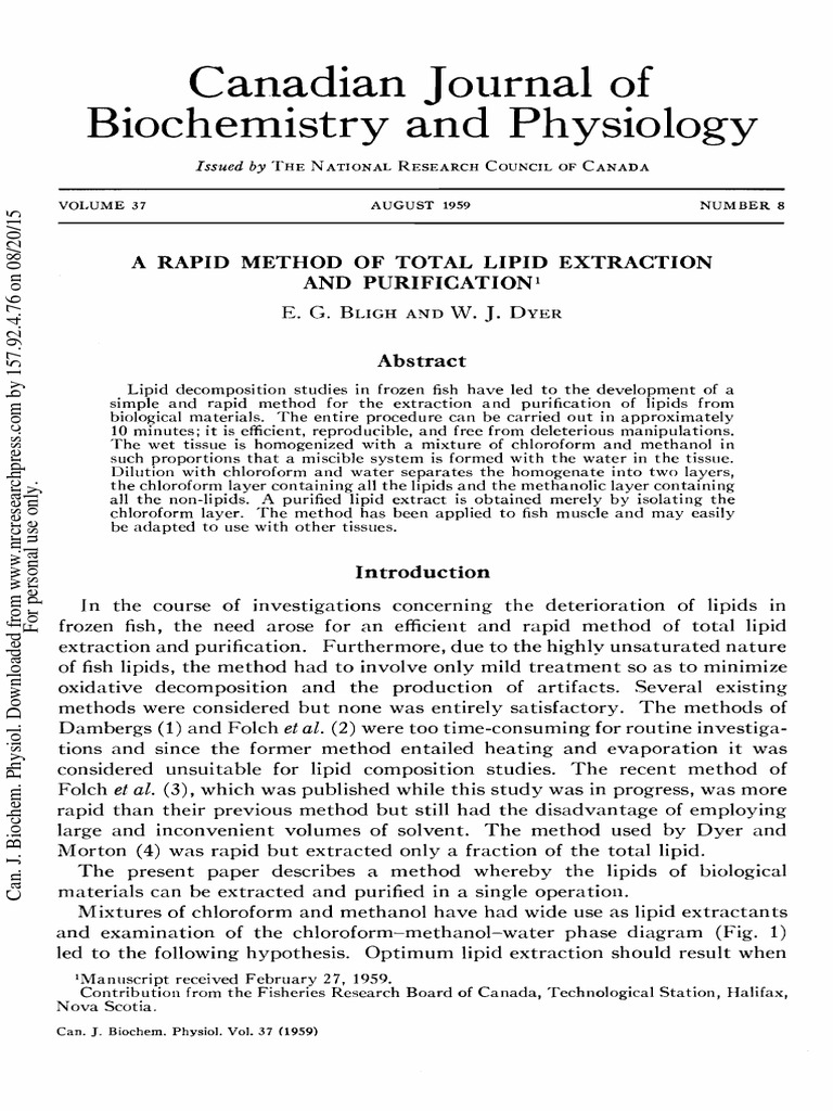 A Rapid Method of Total Lipid Extraction and Purification | PDF ...