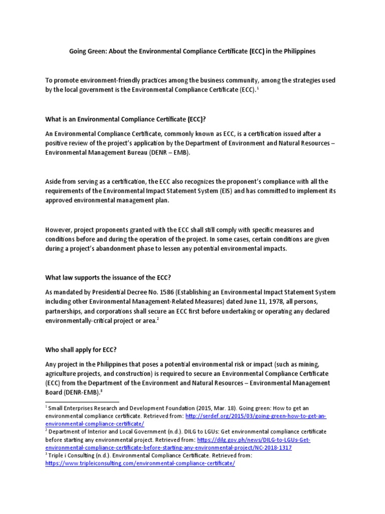 Going Green: About The Environmental Compliance Certificate (ECC) in The Philippines | Download ...