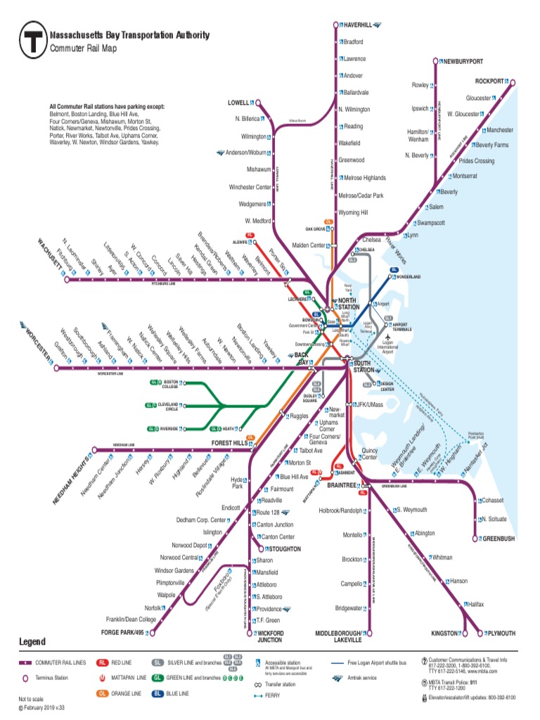 MBTA Commuter Rail and Transit Map | PDF | Passenger Rail Transport ...