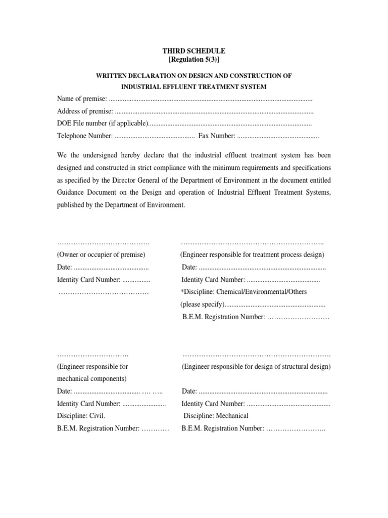 3rd Schedule Regulation 53 Written Declaration On Design and ...