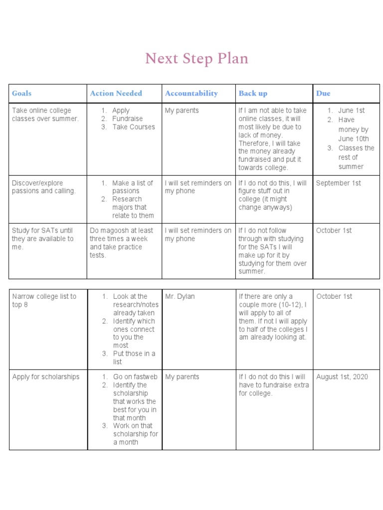 Next Step Plan | PDF