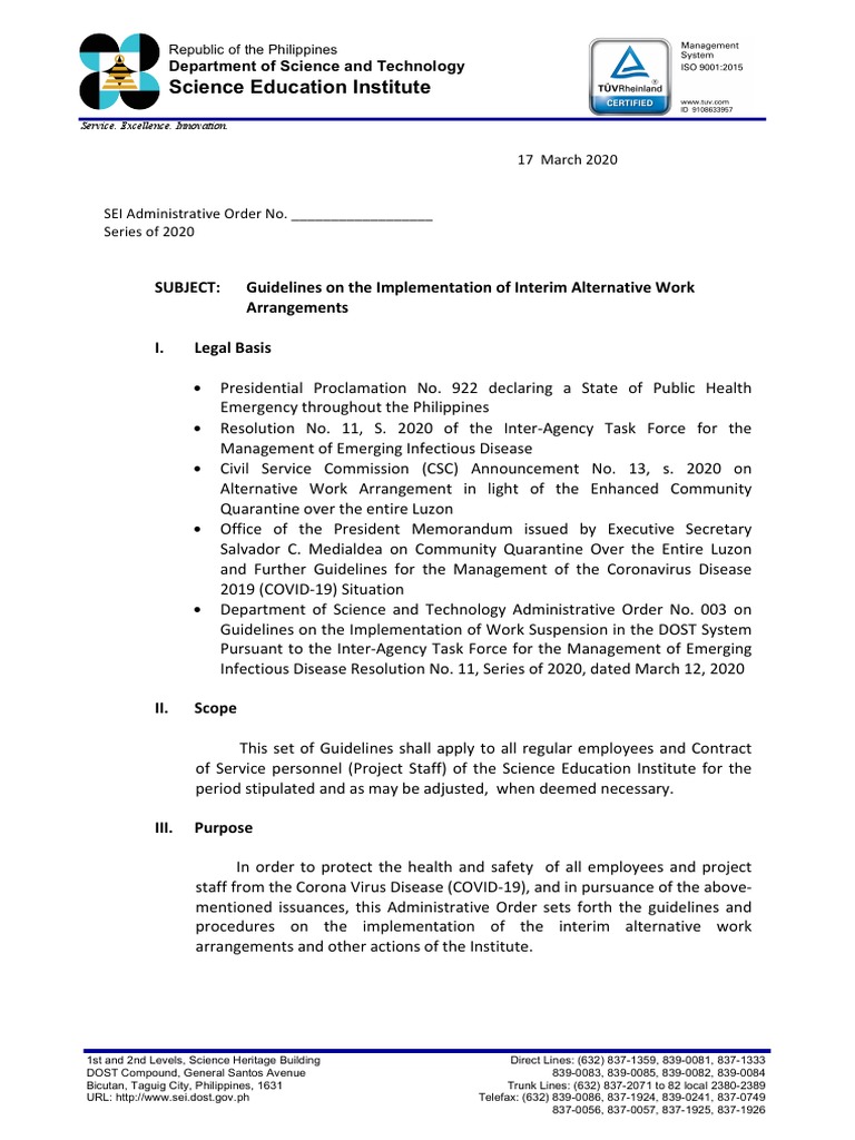 Admin Order Guidelines For WFH Arrangement | PDF | Human Resource ...