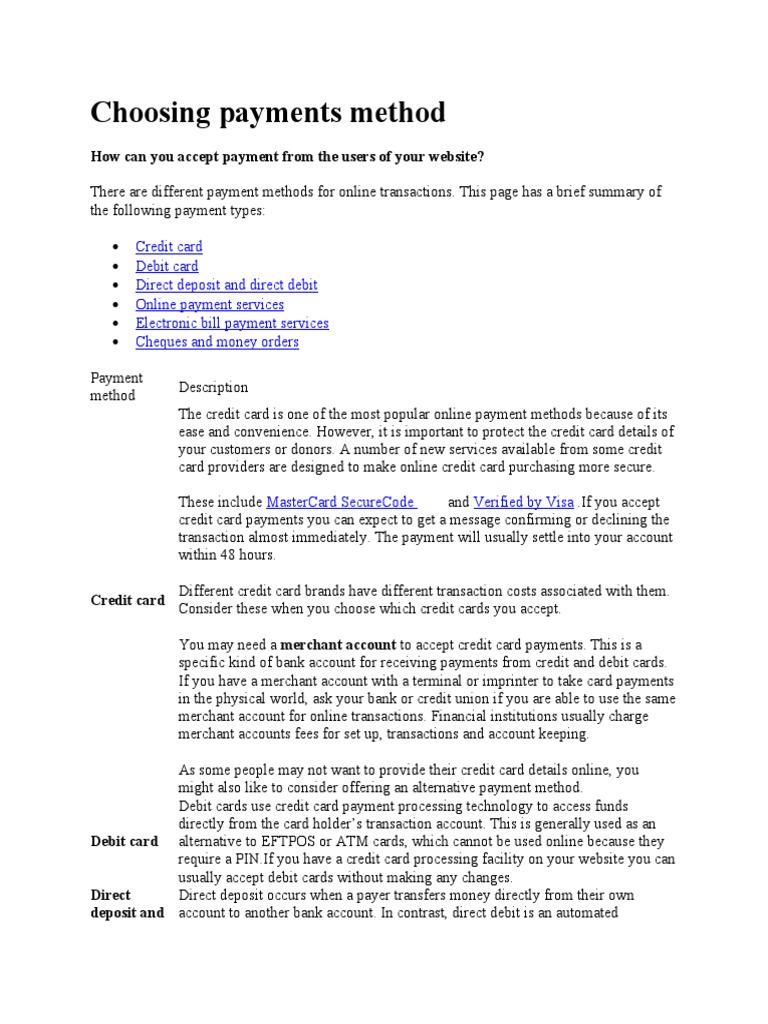 Choosing Payments Method | PDF | Credit Card | Payments