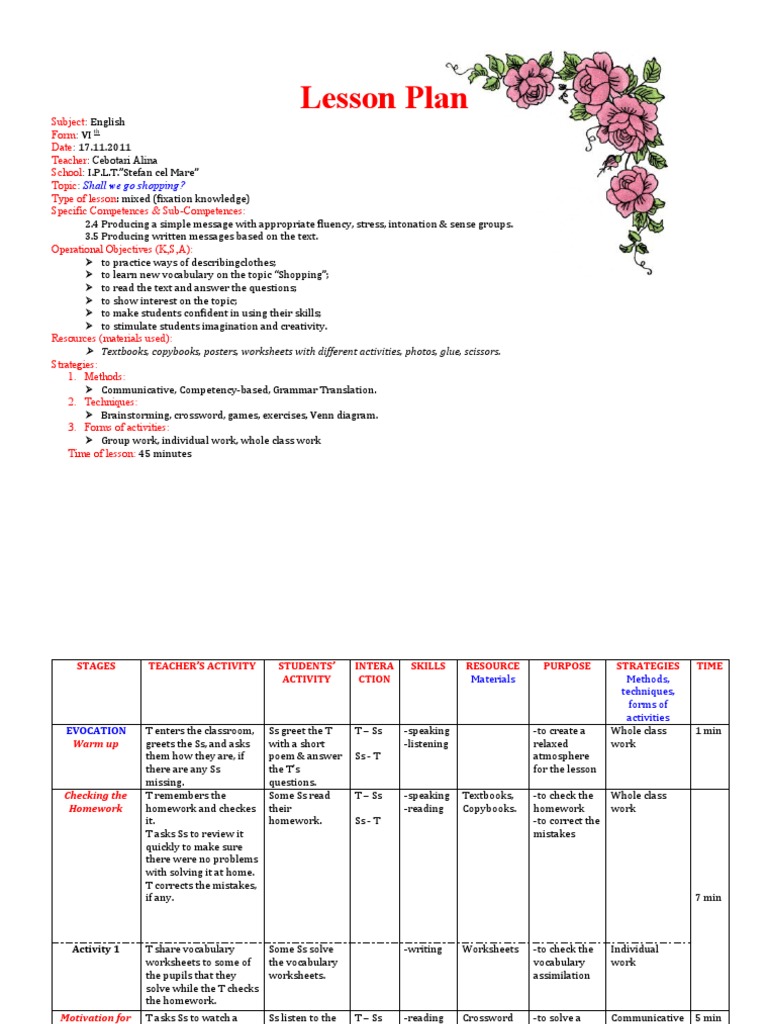 Lesson Plan: Subject Form Date Teacher School Topic Type of Lesson ...