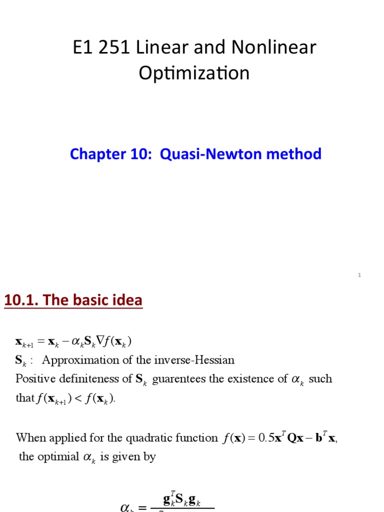 E1 251 Linear and Nonlinear Op2miza2on: Chapter 10: Quasi - Newton Method | PDF | Analysis ...