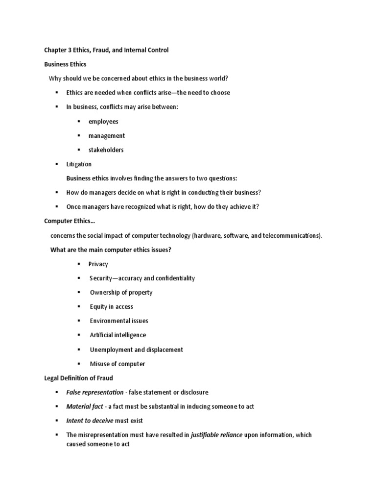 Chapter 3 Ethics, Fraud, and Internal Control Business Ethics | PDF | Internal Control | Audit