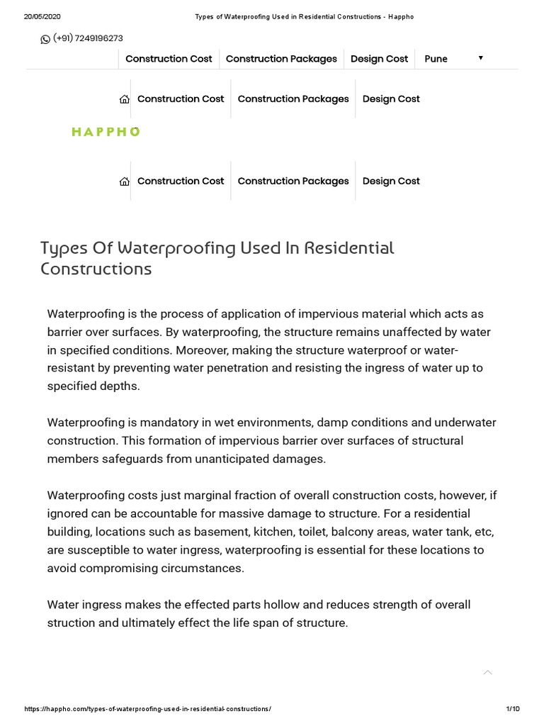 Types of Waterproofing Used in Residential Constructions - Happho | PDF ...