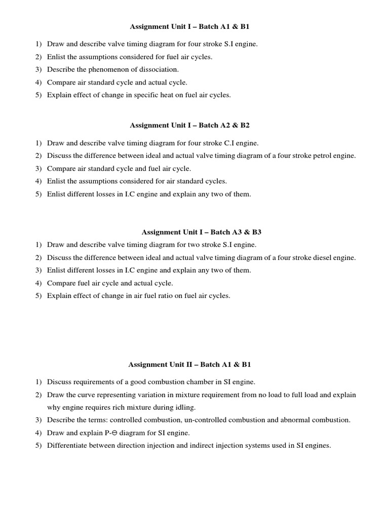 Assignment Unit 1 4 Div A And B Pdf Engines Fuel Efficiency
