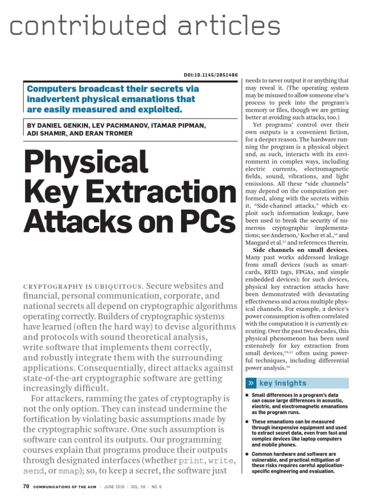 Physical Key Extraction Attacks On Pcs | PDF | Cryptography | Encryption