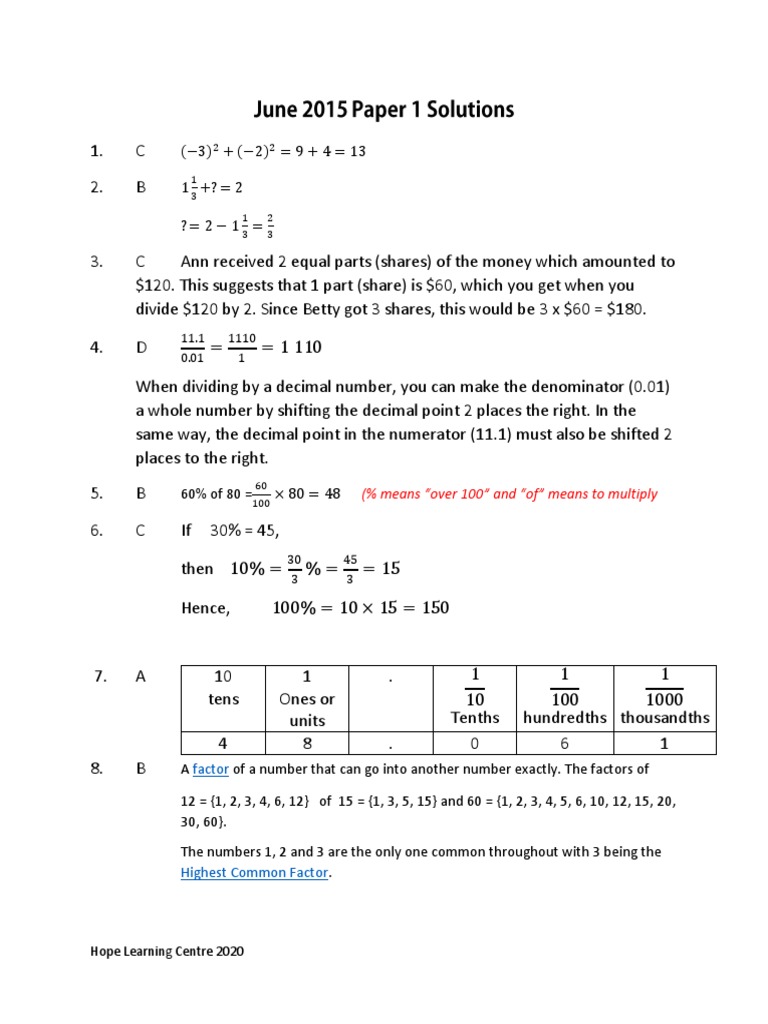 CSEC June 2015 Mathematics P1 Solutions | PDF | Area | Triangle