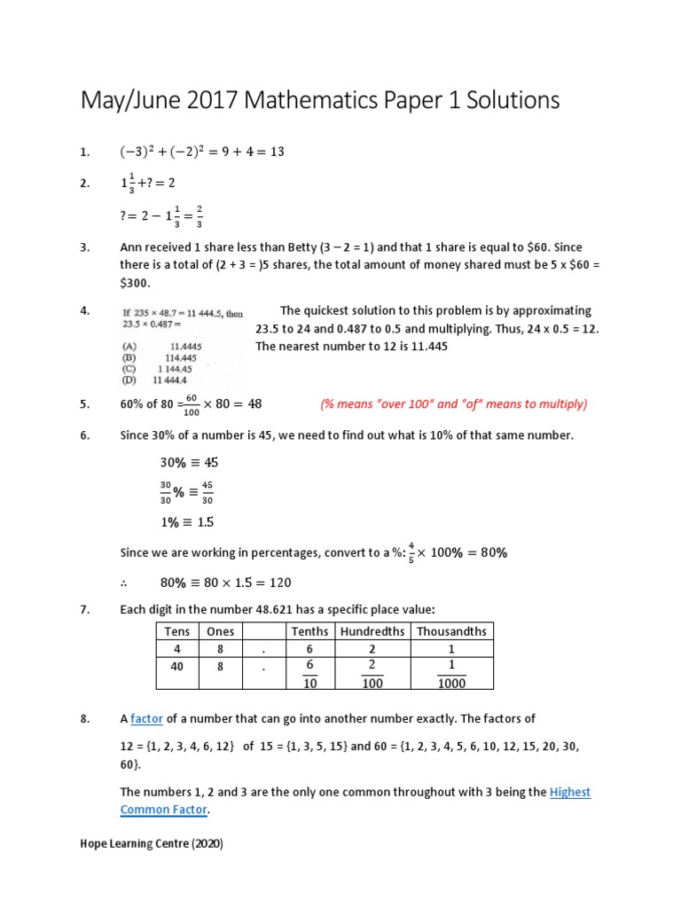 CSEC Mathematics June 2017 Paper 1 Solution 2017 | PDF | Triangle | Angle