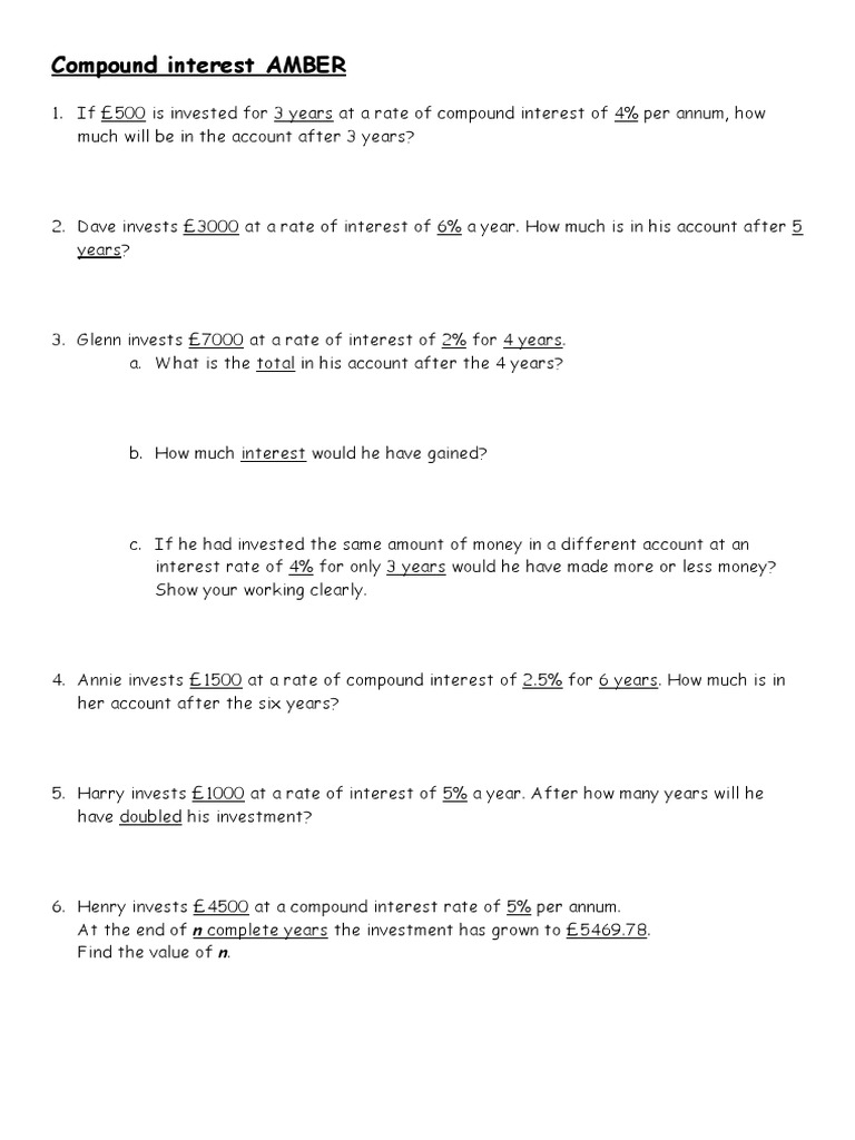 Compound Interest and Depreciation AMBER | PDF