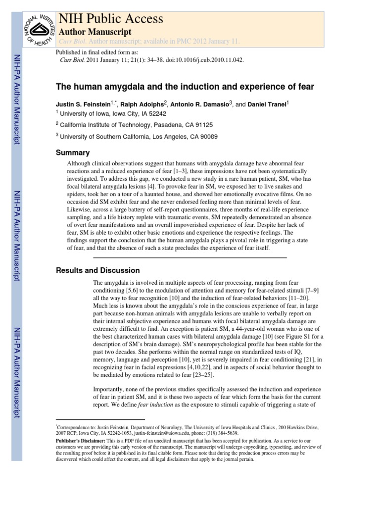 The Human Amygdala and The Induction and Experience of Fear MIEDO ...