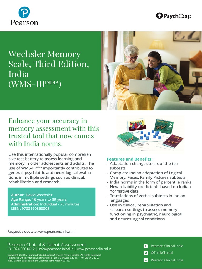 Wechsler Memory Scale, Third Edition, India (Wms-Iii) | PDF ...