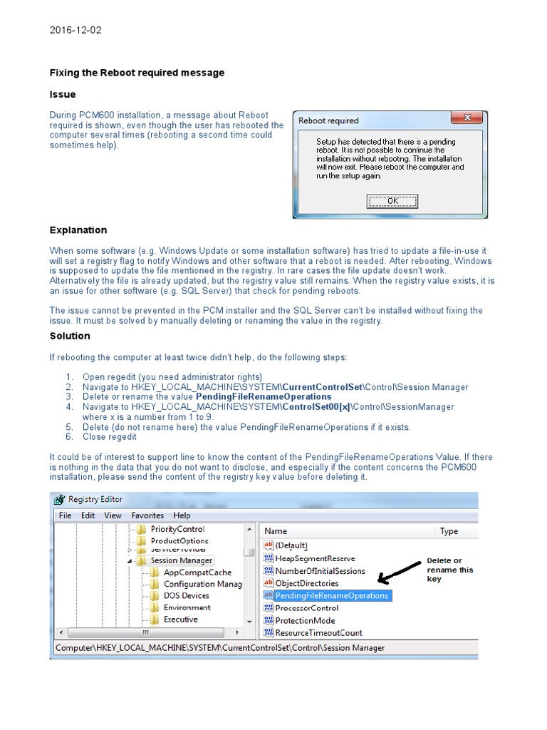 Fixing The Reboot Required Message Issue | PDF