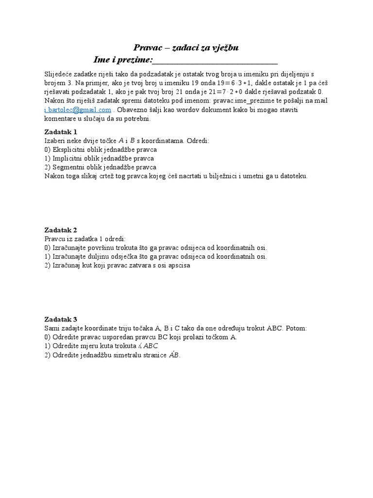 Pravac Vjezba Zadaci | PDF