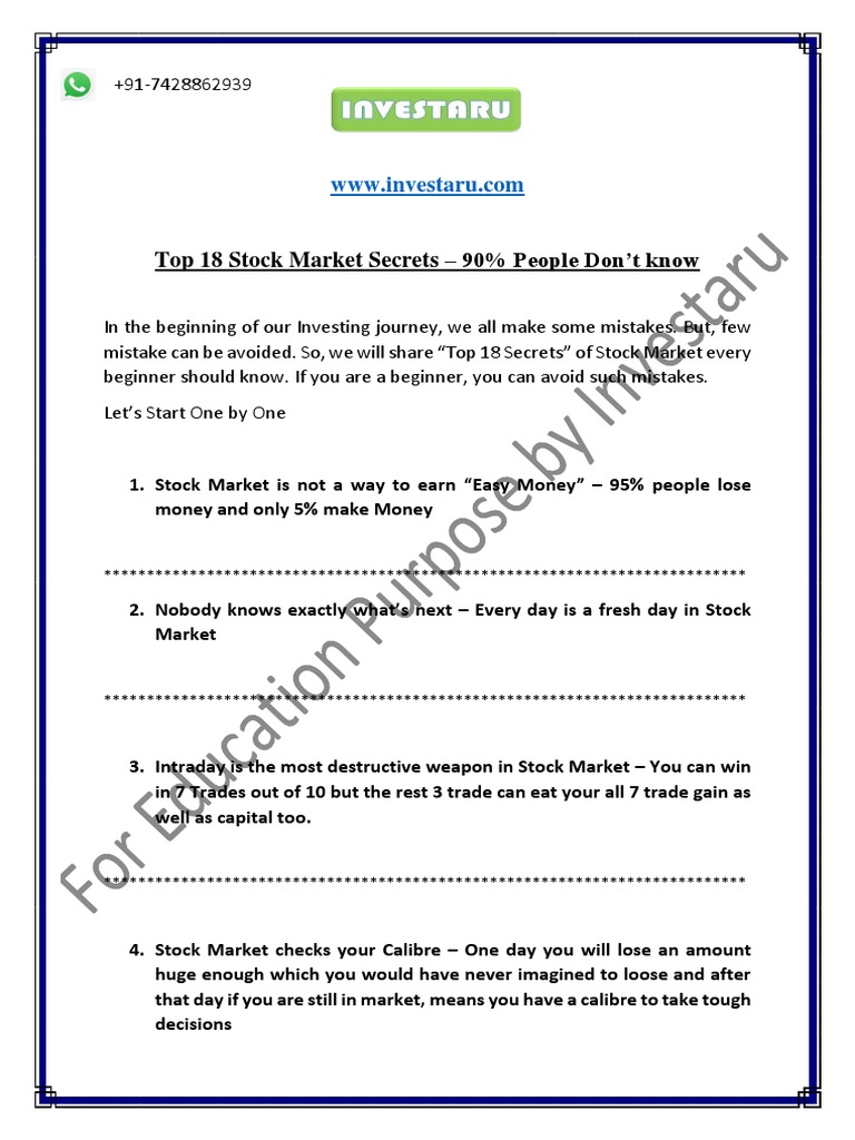 Top 18 Stock Market Secrets for Beginners | PDF | Stocks | Investor