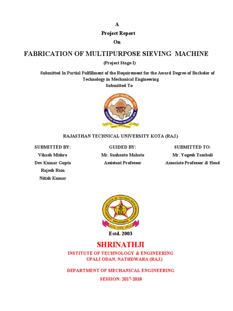 Fabrication of Multipurpose Sieving Machine: Shrinathji | PDF