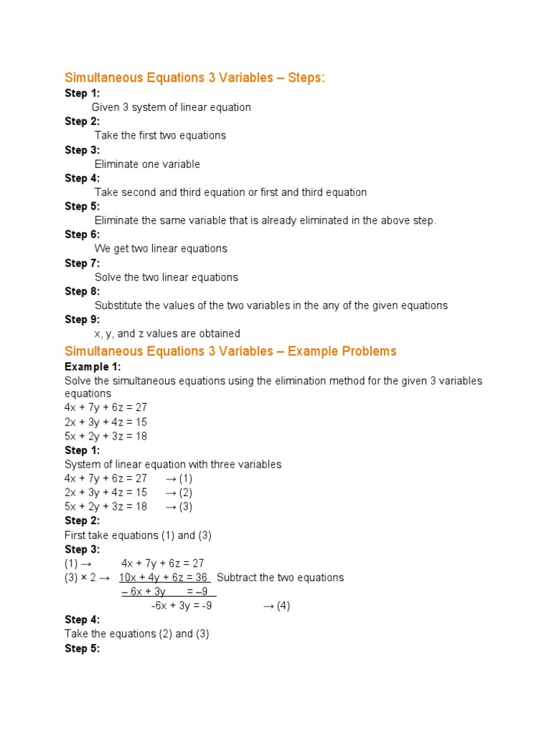 Simultaneous Equations 3 Variables | Download Free PDF | Equations ...