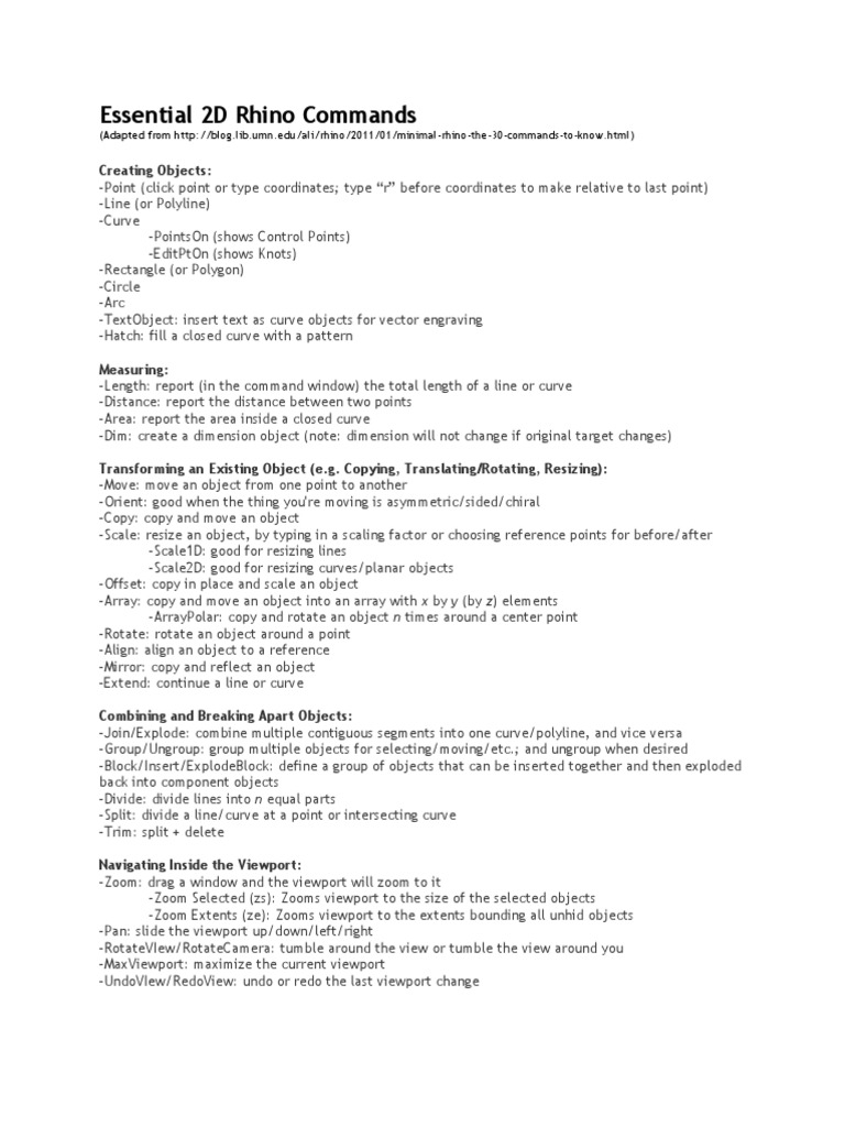 Essential 2D Rhino Commands | PDF | 2 D Computer Graphics | Teaching ...
