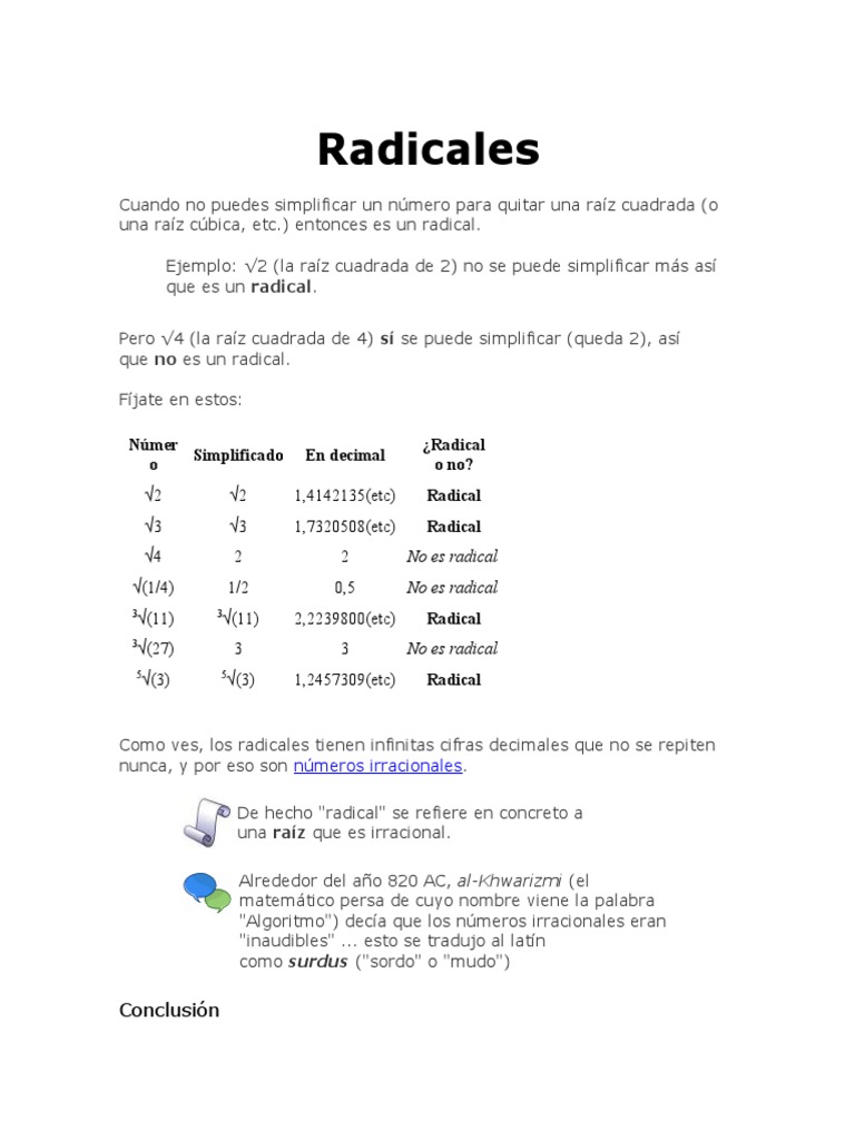 Radicales: Definición y Propiedades | PDF | Fracción (Matemáticas ...