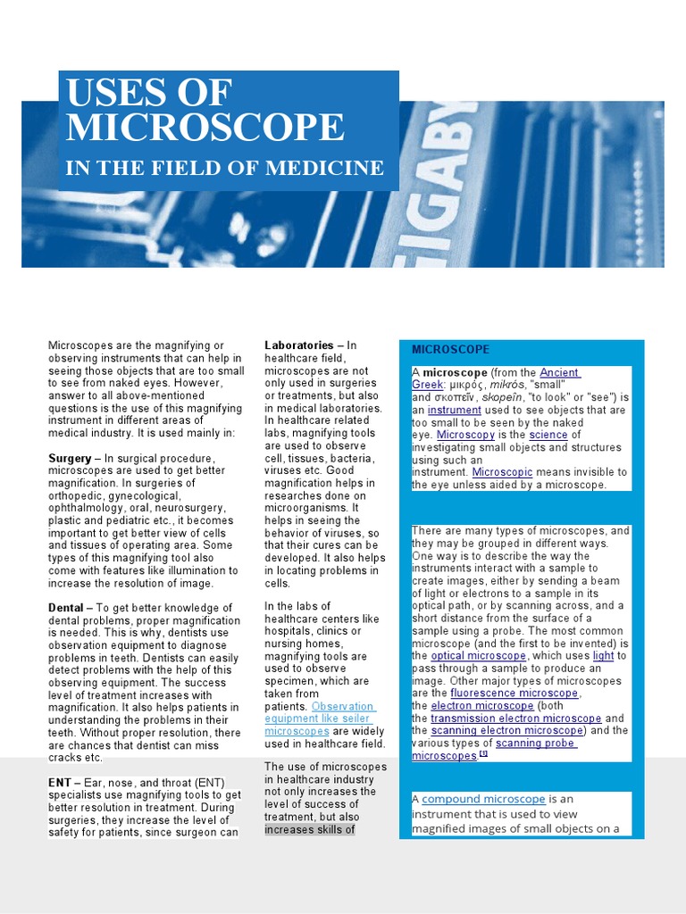 Uses of Microscope: in The Field of Medicine | PDF | Microscope ...