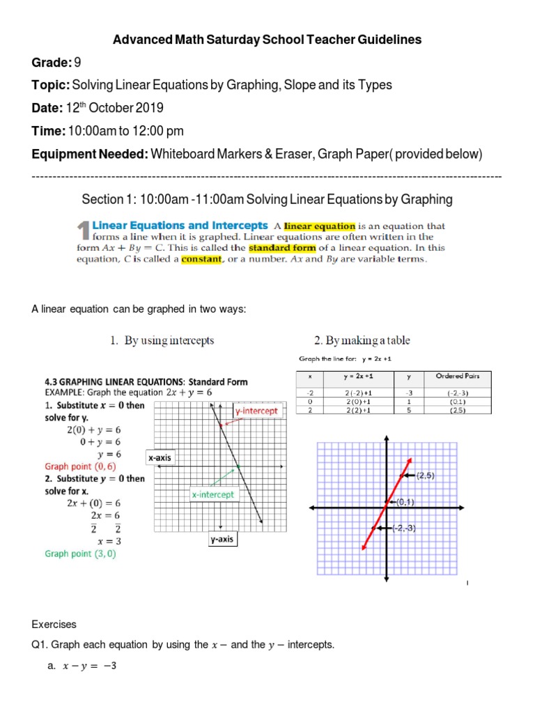 Solving Linear Equations Graphing & Slope Guide | PDF | Elementary ...