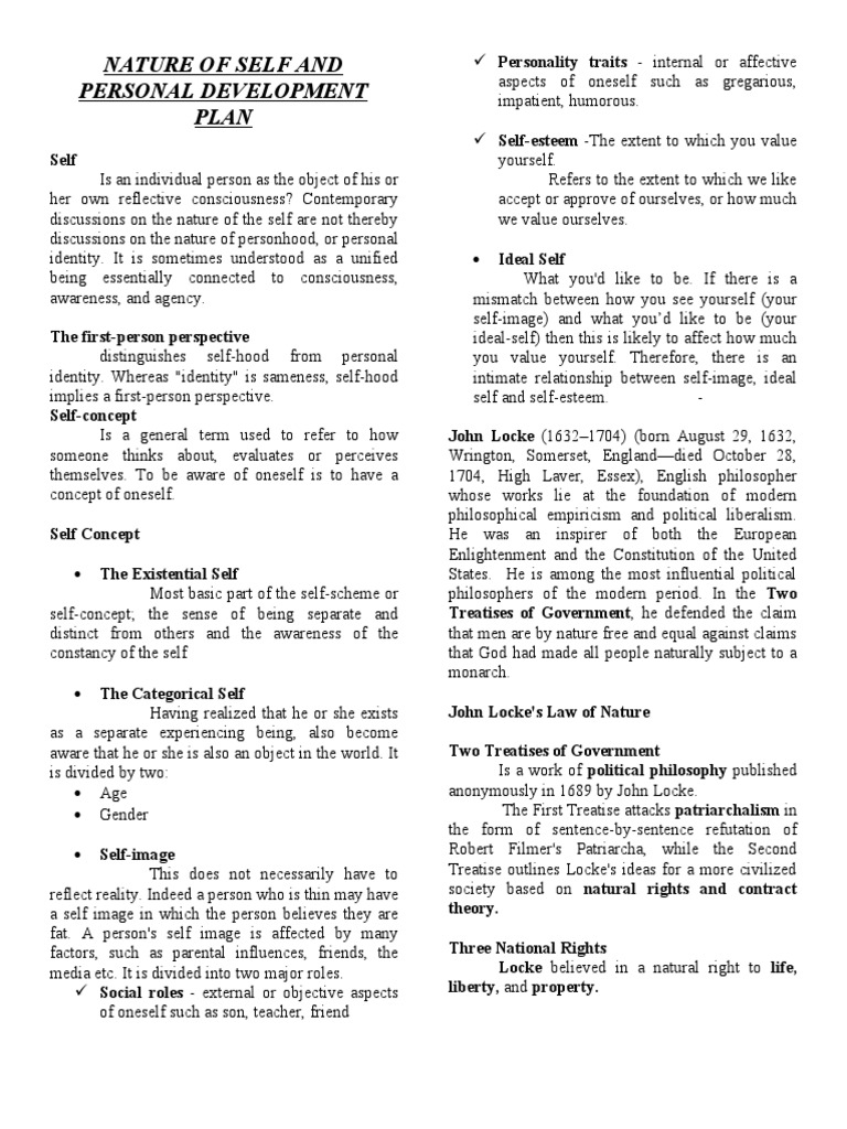 Nature of Self and Personal Development Plan | PDF | Self Awareness ...