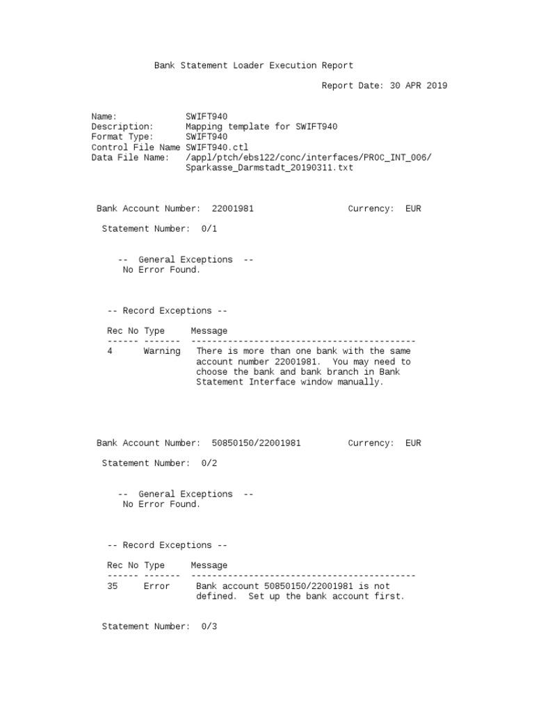 Bank Statement Loader Execution Report Summary | PDF