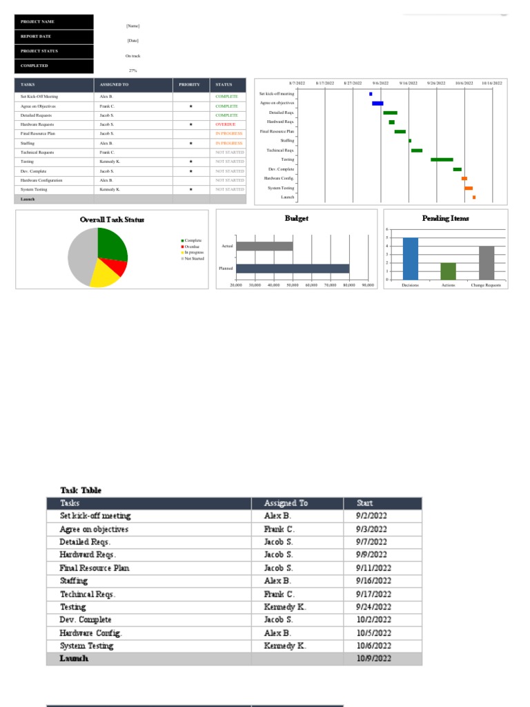 Overall Task Status Budget Pending Items: Project Name | Download Free ...