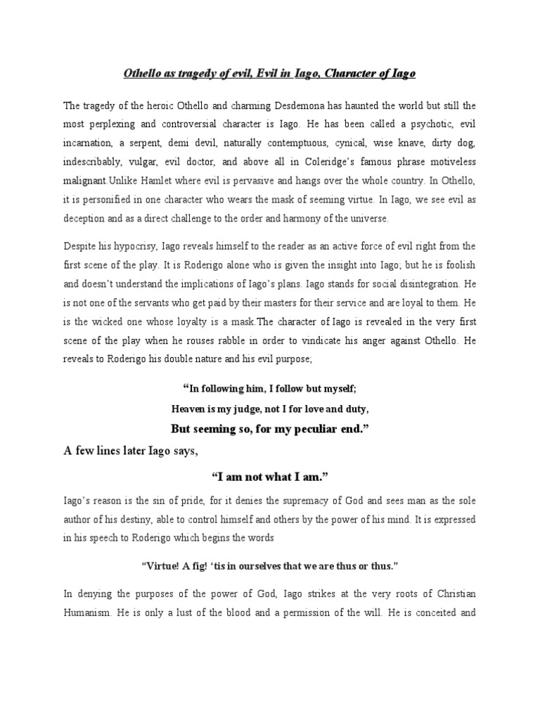 Character Of Iago Pdf Iago Othello
