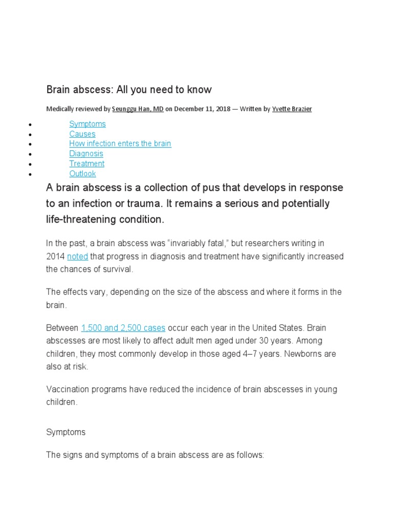 Brain Abscess: All You Need To Know: Symptoms Causes How Infection ...