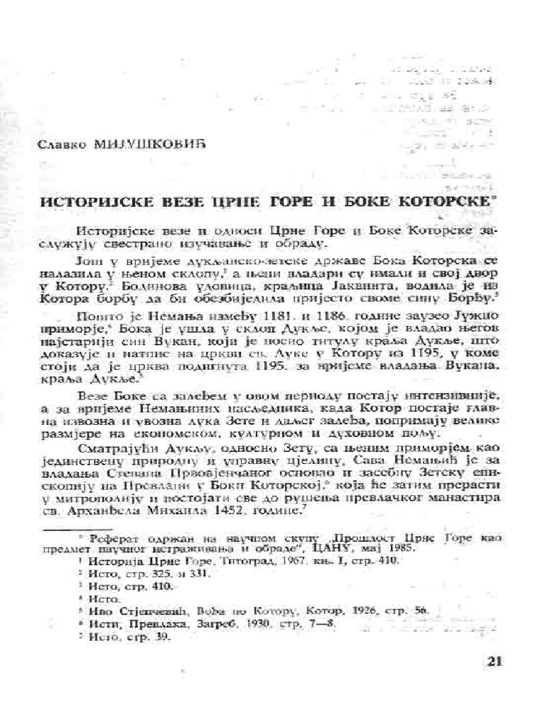 Slavko Mijuskovic - Odnos Boke I CG | PDF