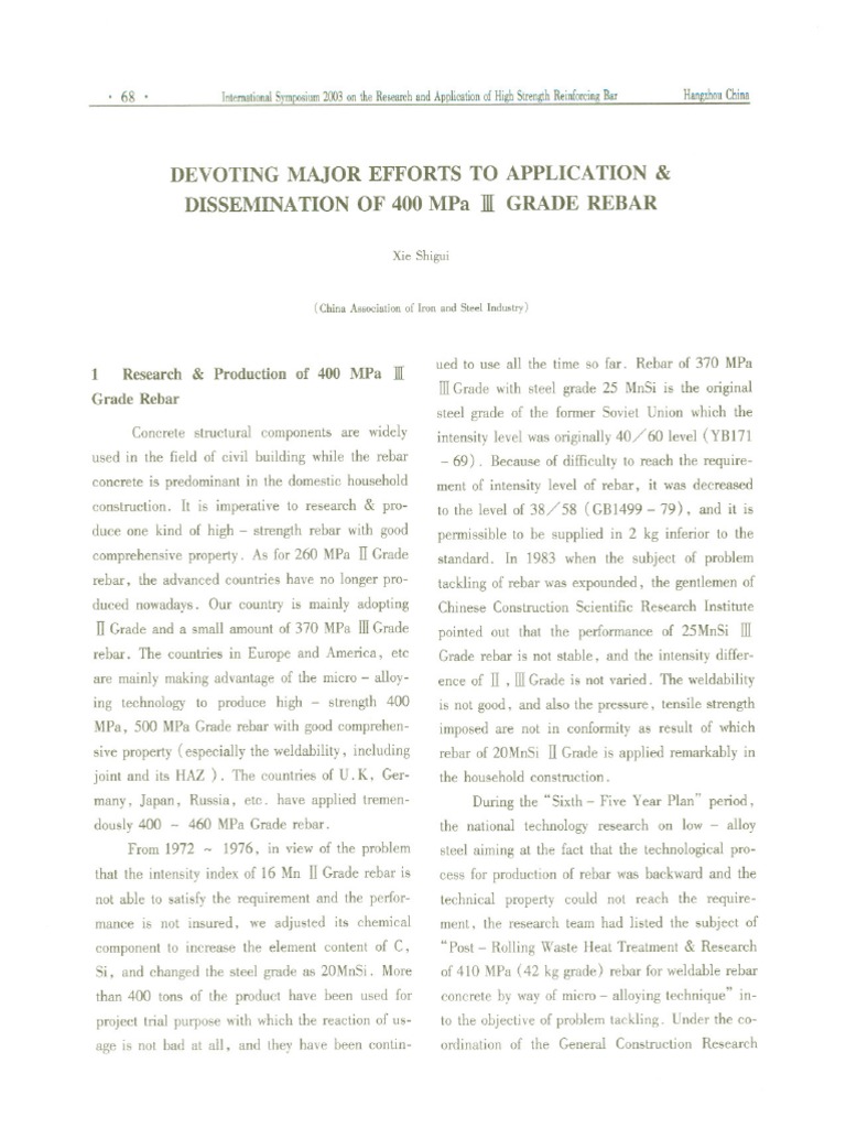 Devoting Major Efforts To Application & Dissemination of 400 Mpa ...