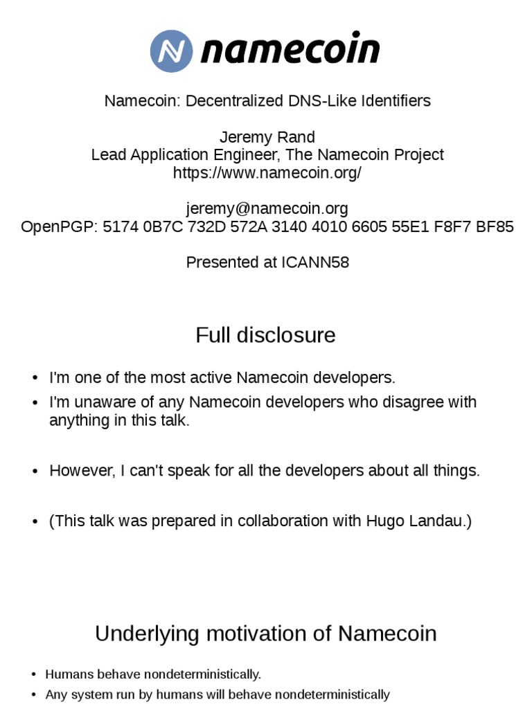 Namecoin: Decentralized DNS Alternatives | PDF | Domain Name System ...