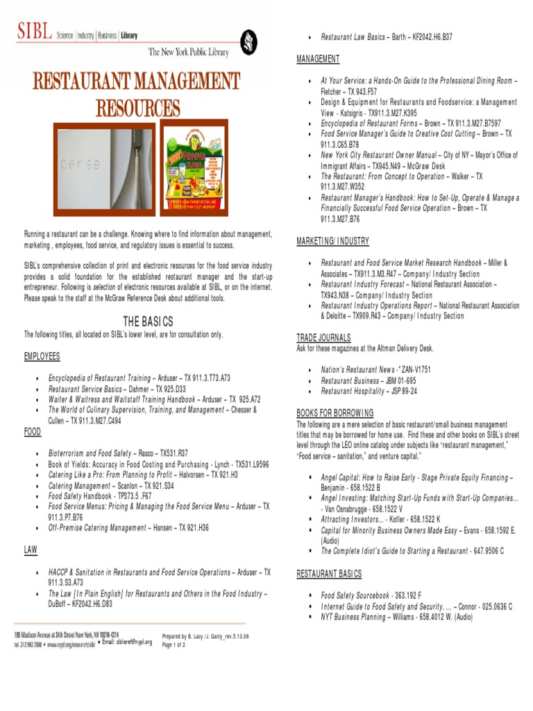 Restaurant Management Resources: The Basics | PDF | Restaurants ...