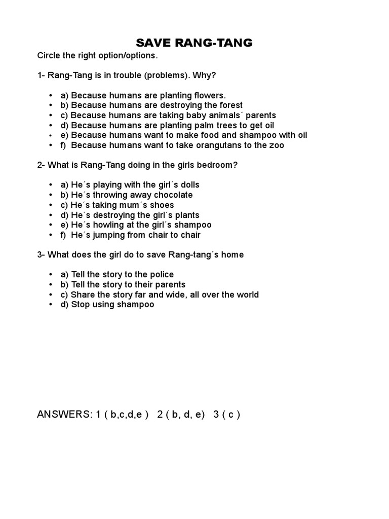 Save Rang-Tang: ANSWERS: 1 (B, C, D, E) 2 (B, D, E) 3 (C) | PDF