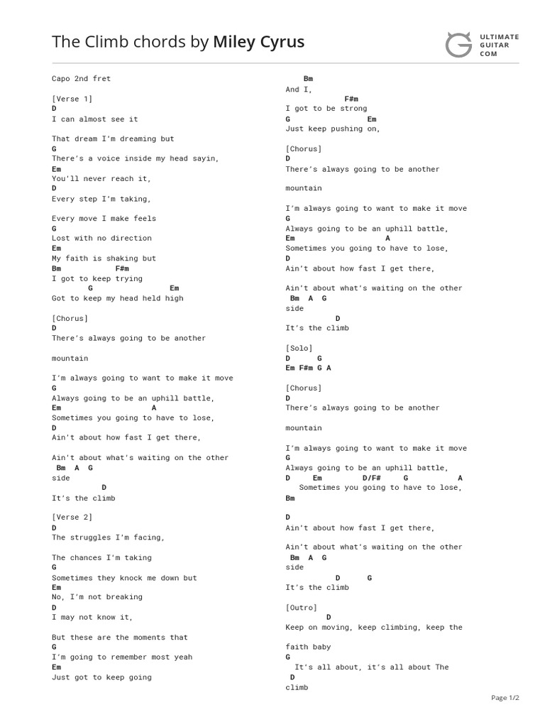 The Climb Chords (Ver 4) by Miley Cyrustabs at Ultimate Guitar Archive ...