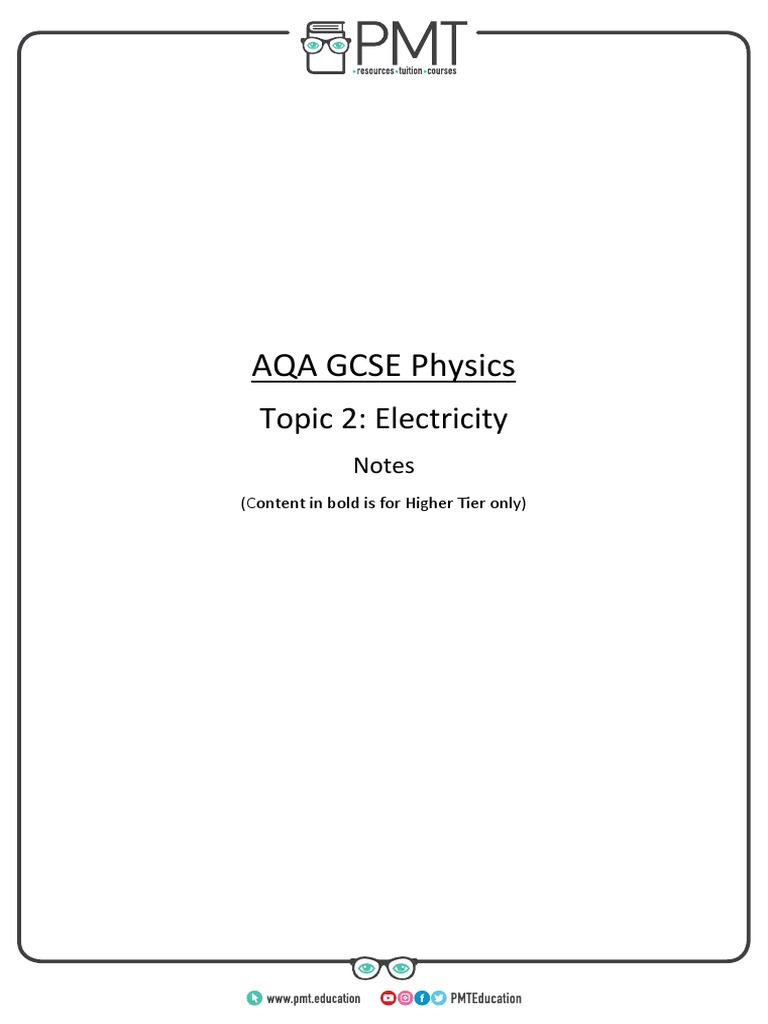 Summary Notes - Topic 2 AQA Physics GCSE | PDF | Electric Charge ...