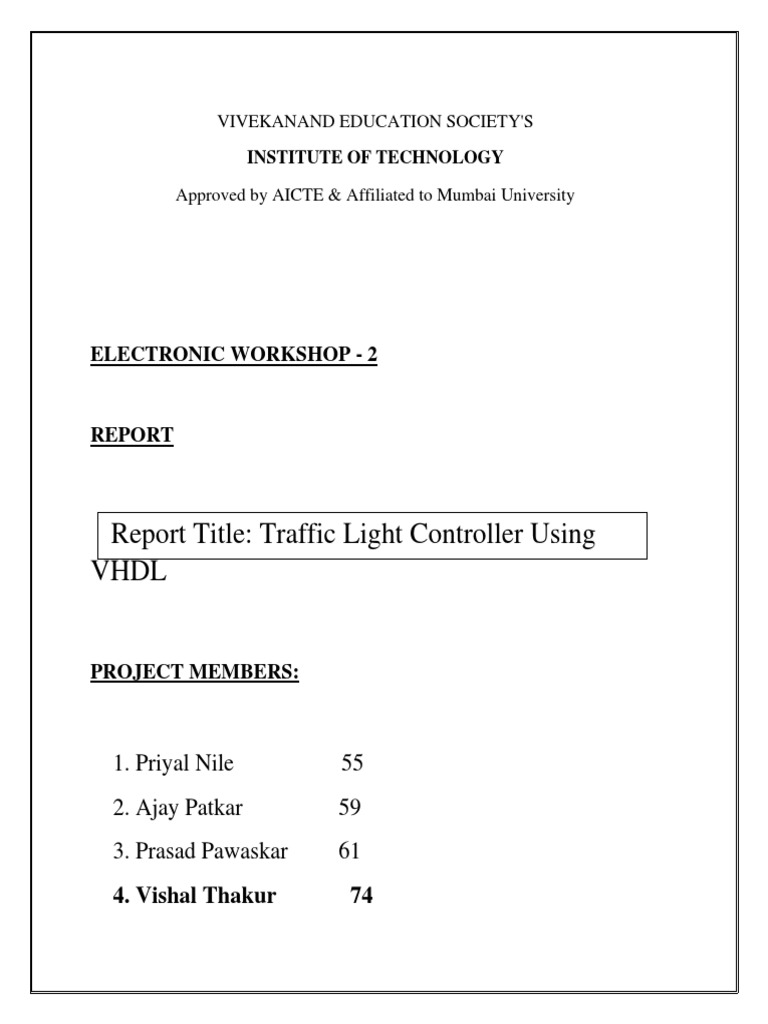 Report Title Traffic Light Controller Using Vhdl Electronic Workshop 2 Pdf Field