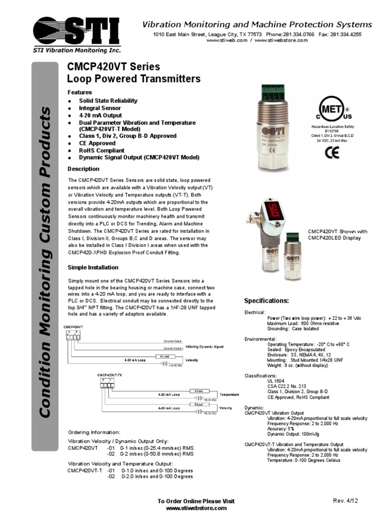 CMCP420VT Series Loop Powered Transmitters: Vibration Monitoring and Machine Protection Systems ...
