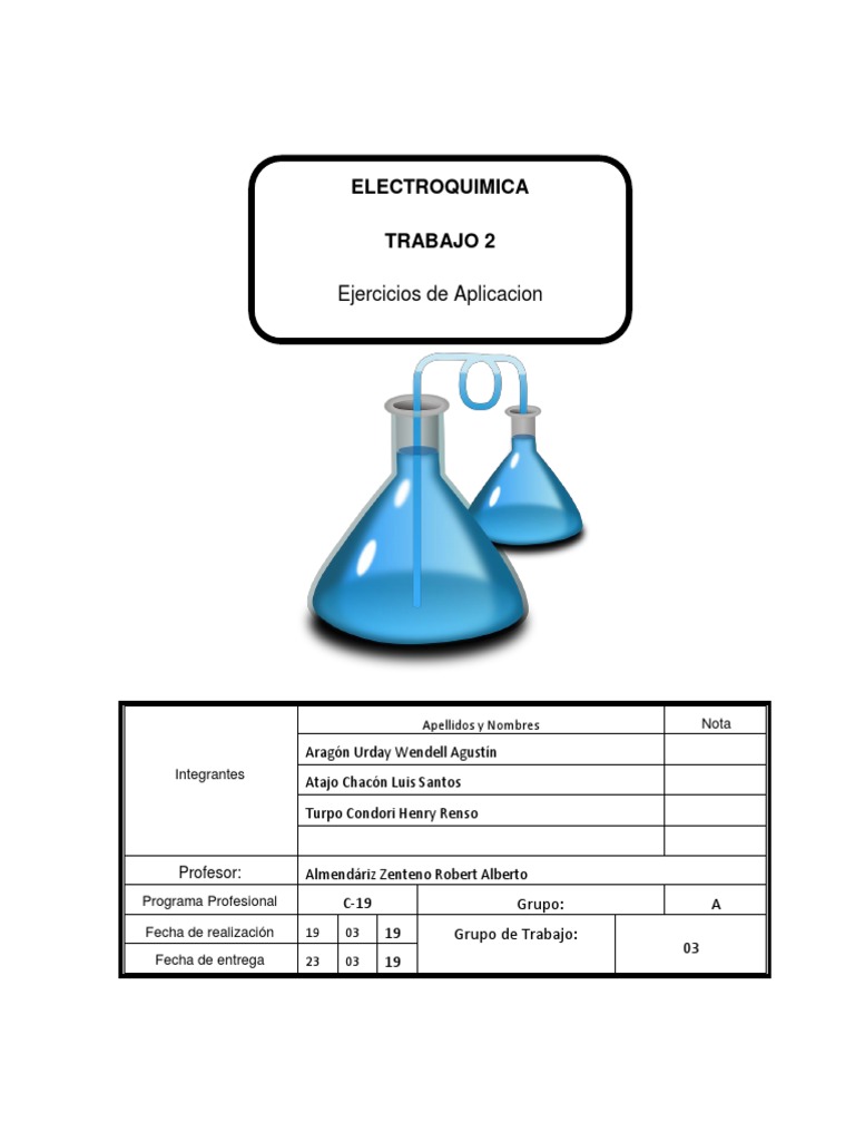 Trabajo 2 Ejercicios de Aplicacion ELECTROQUIMICA | PDF | Electrodo ...