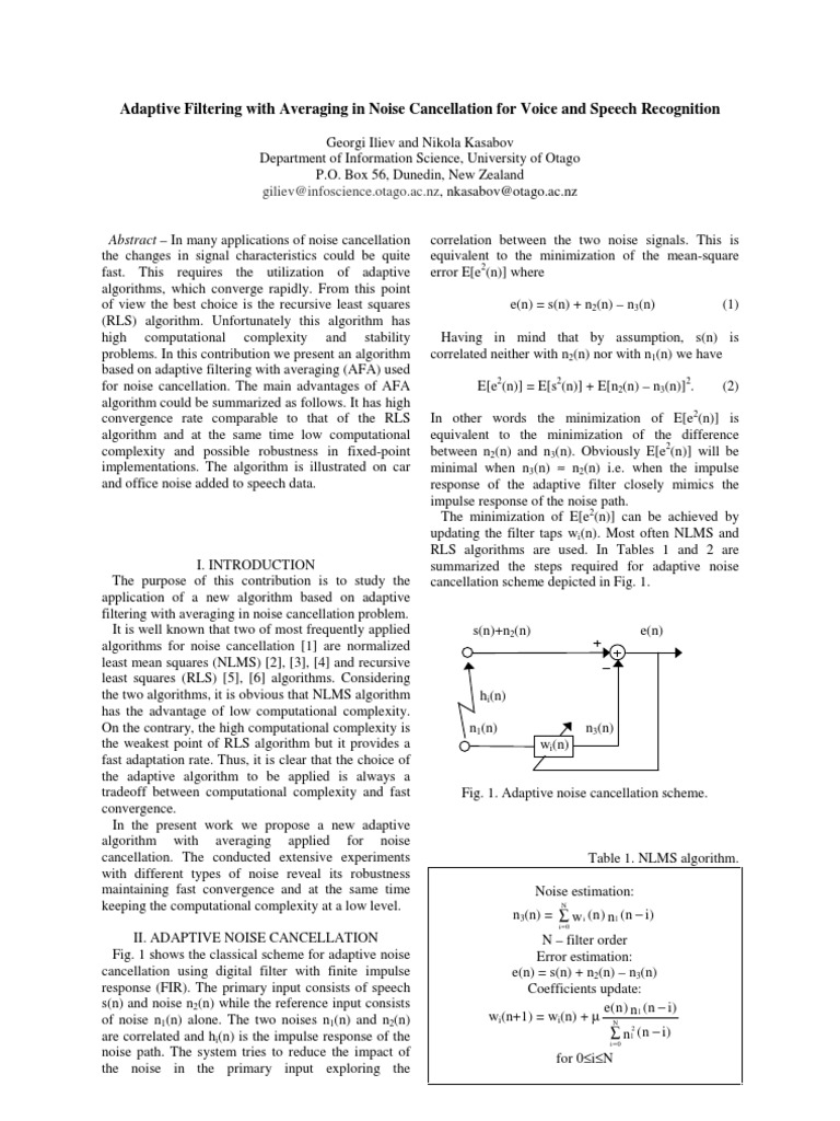 Adaptive Filtering With Averaging in Noise Cancellation For Voice and Speech Recognition ...