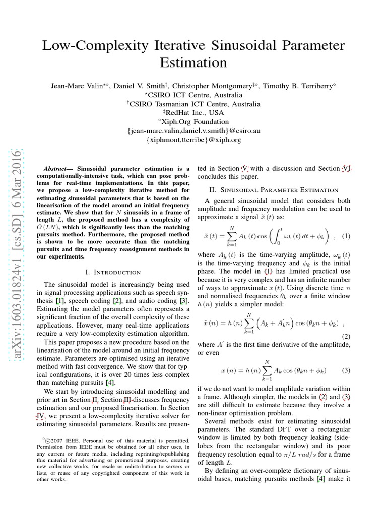 Low-Complexity Iterative Sinusoidal Parameter Estimation | PDF | Signal To Noise Ratio | Matrix ...